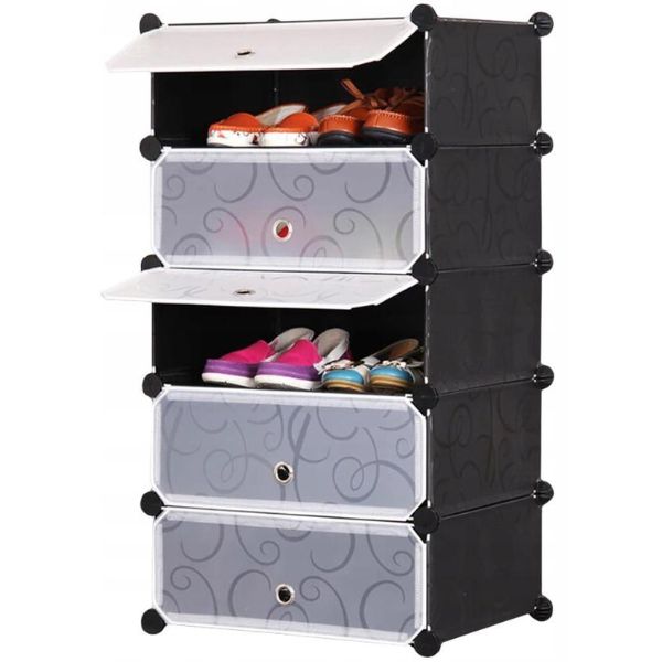 dulap modular pantofi 5 rafturi plastic negru rezistent