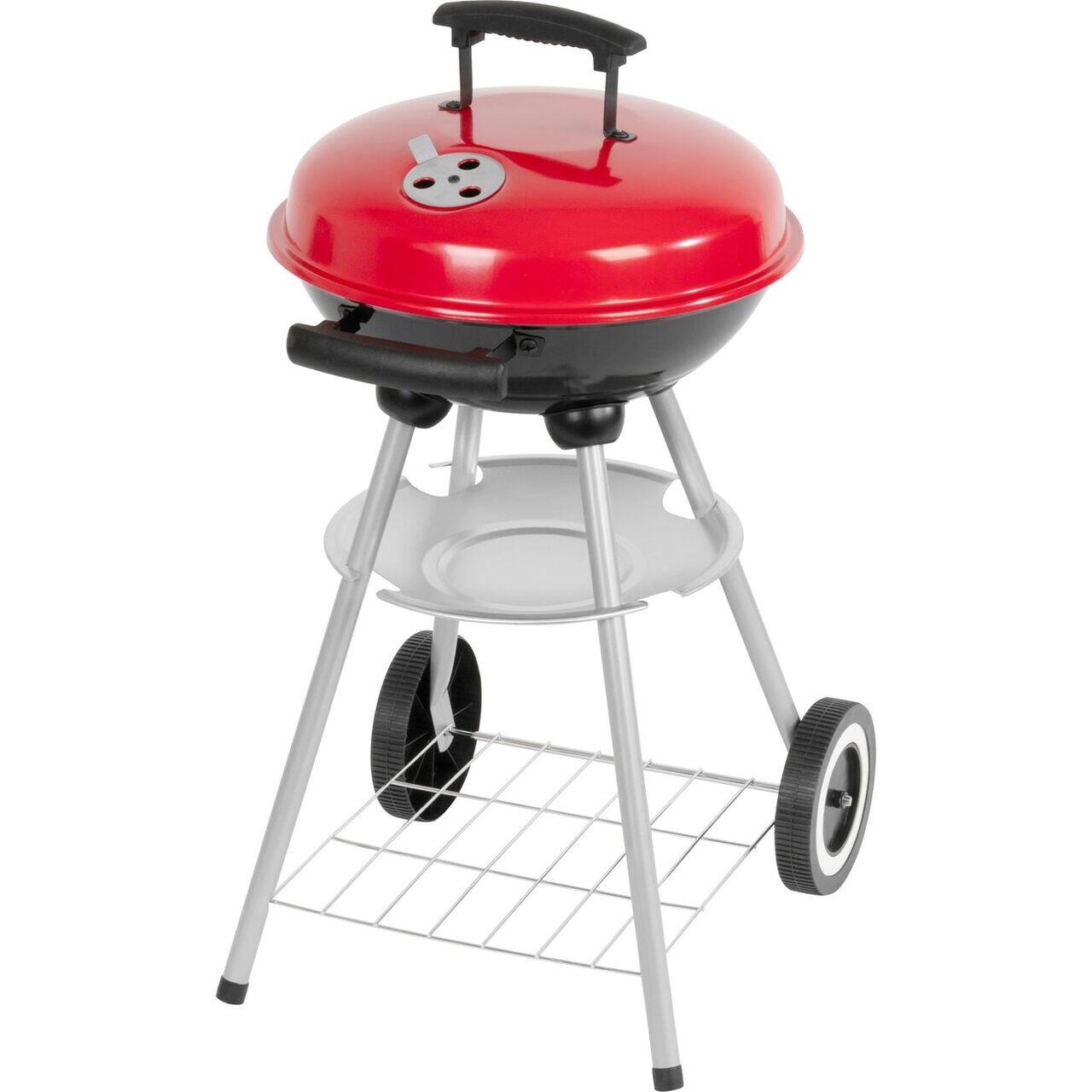 Gratar gradina cu carbuni, grill rotund, cu roti, capac, rafturi, 34.5 ...